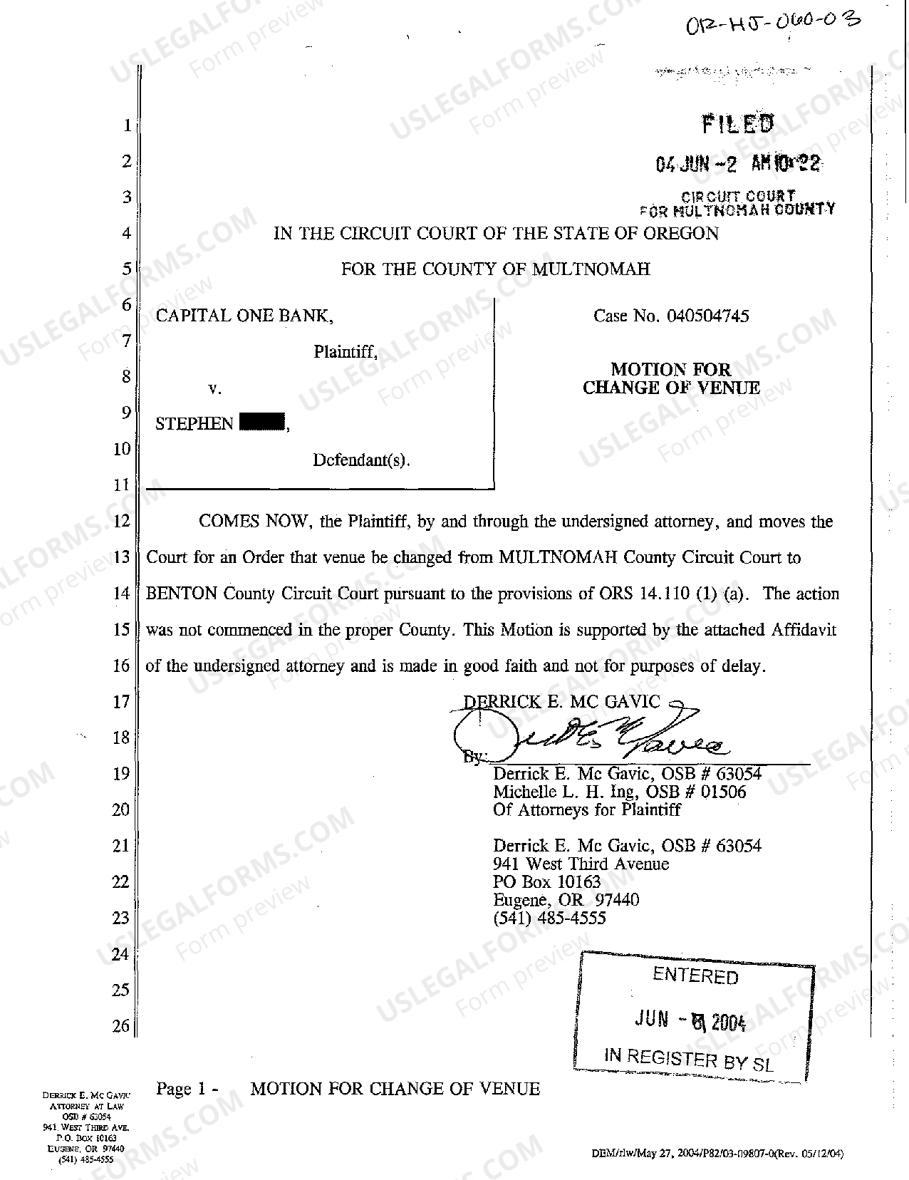 Oregon Motion for Change of Venue | US Legal Forms