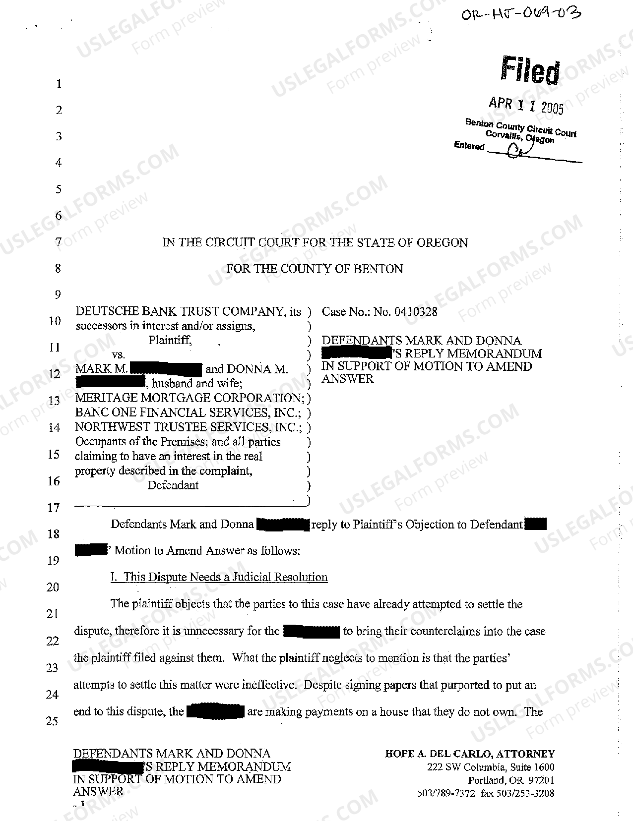 Oregon Defendant's Reply Memorandum in Support of Motion to Amend ...