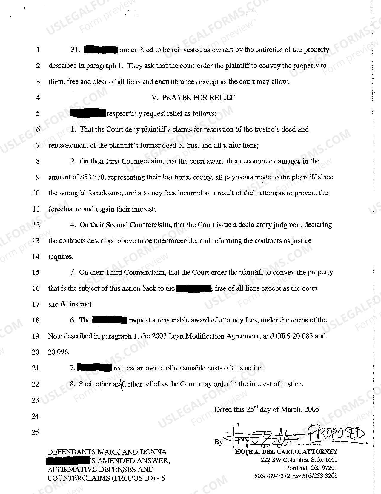 Oregon Defendant's Amended Answer, Affirmative Defenses and ...