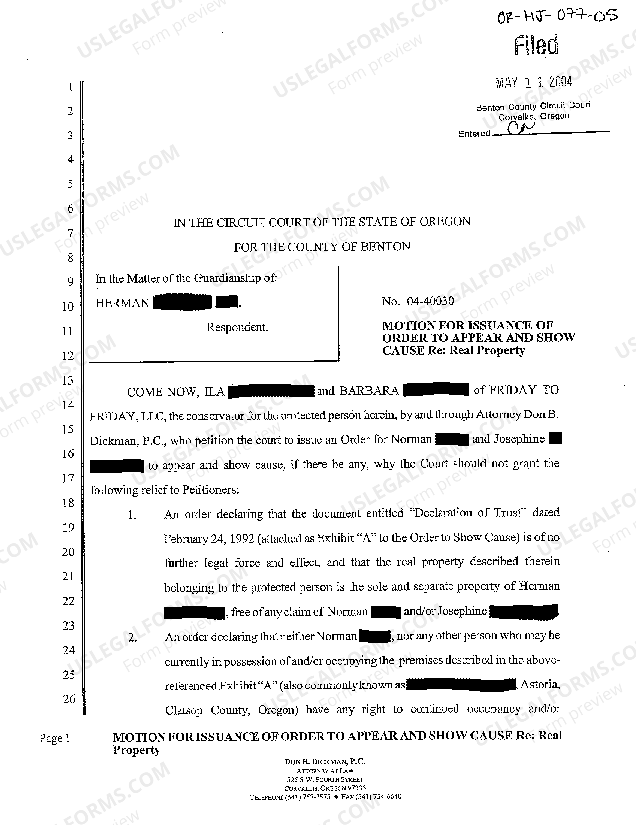 Oregon Motion for Issuance of Order to Appear and Show Cause Re Real ...