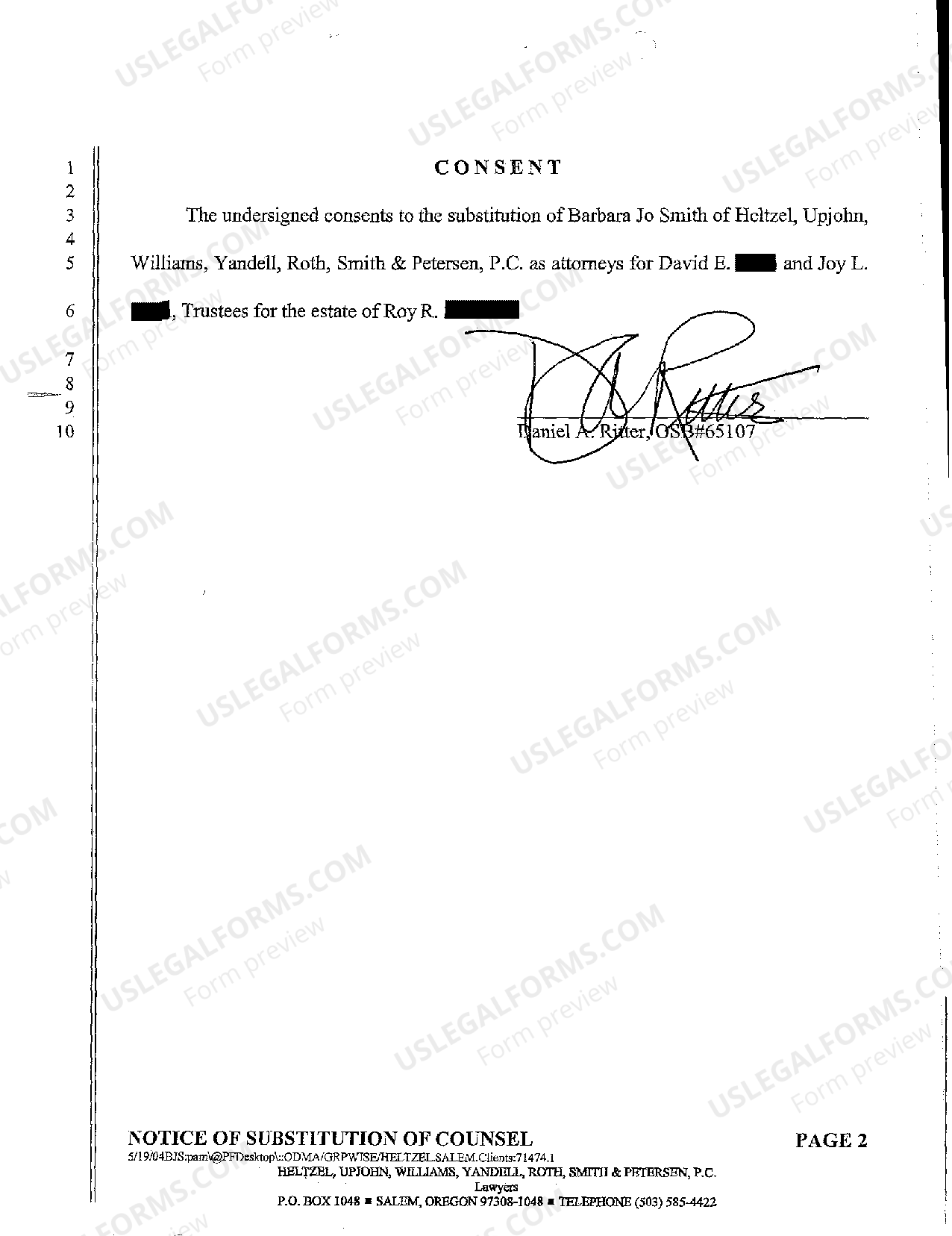 Oregon Notice of Substitution of Counsel - Notice Of Substitution Of ...