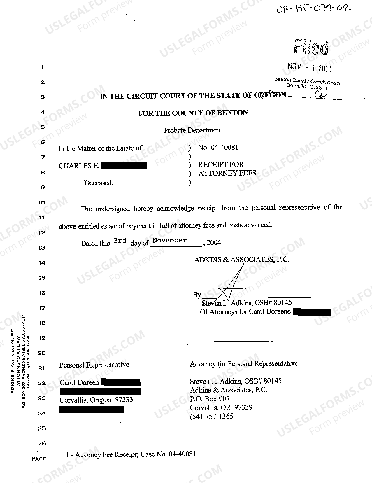 Oregon Receipt for Attorney Fees - Advocate Fees Receipt Format | US ...