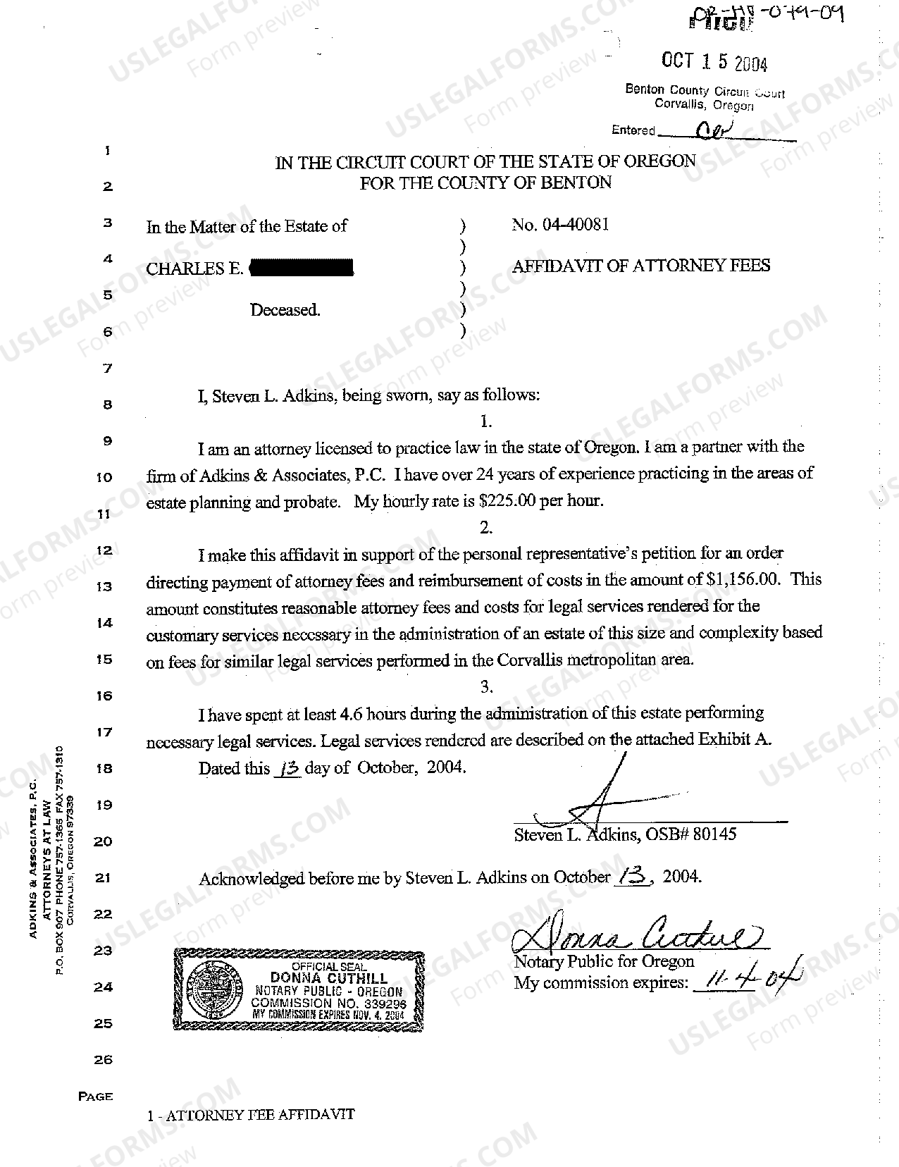 Oregon Affidavit of Attorney Fees | US Legal Forms