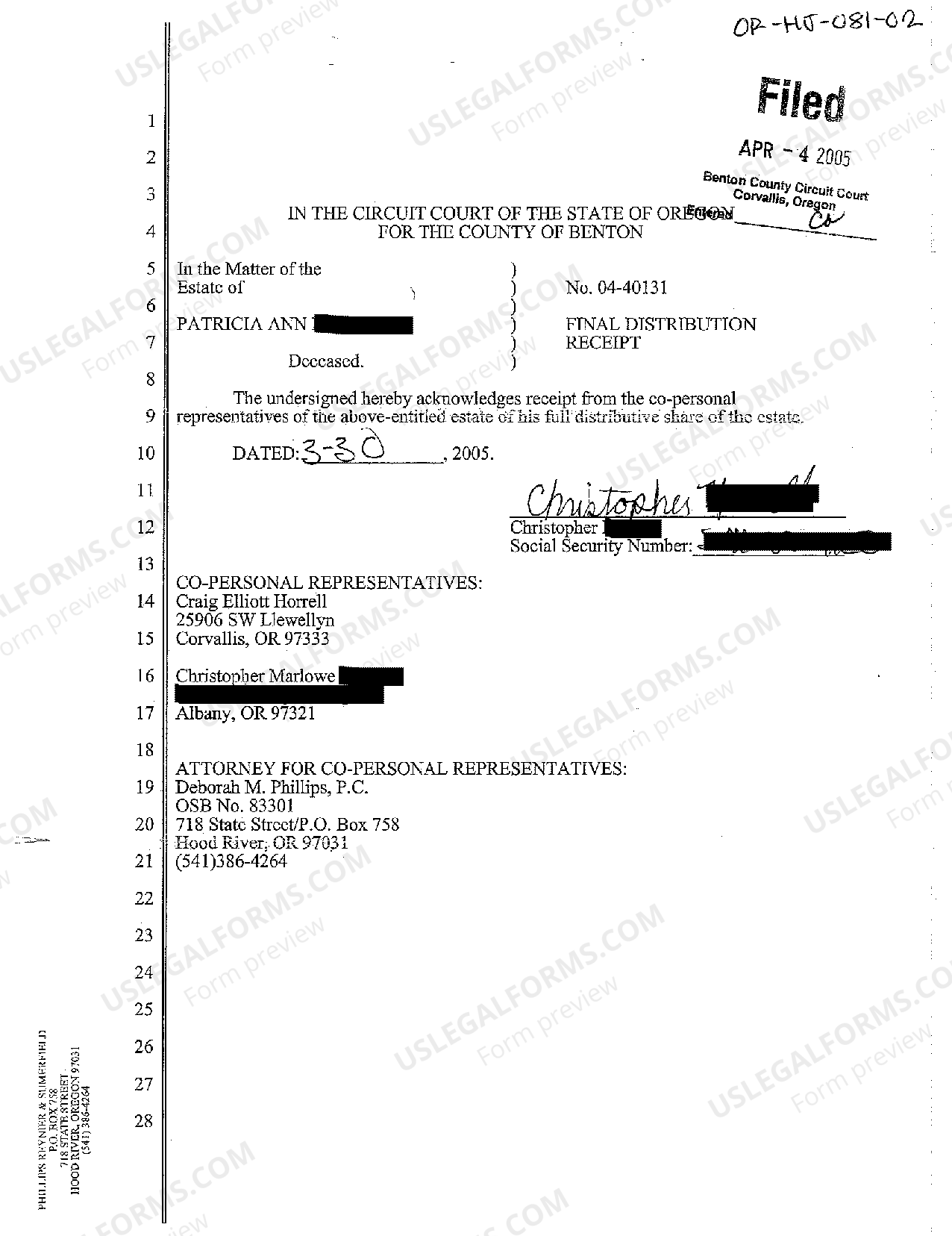 Oregon Final Distribution Receipt | US Legal Forms