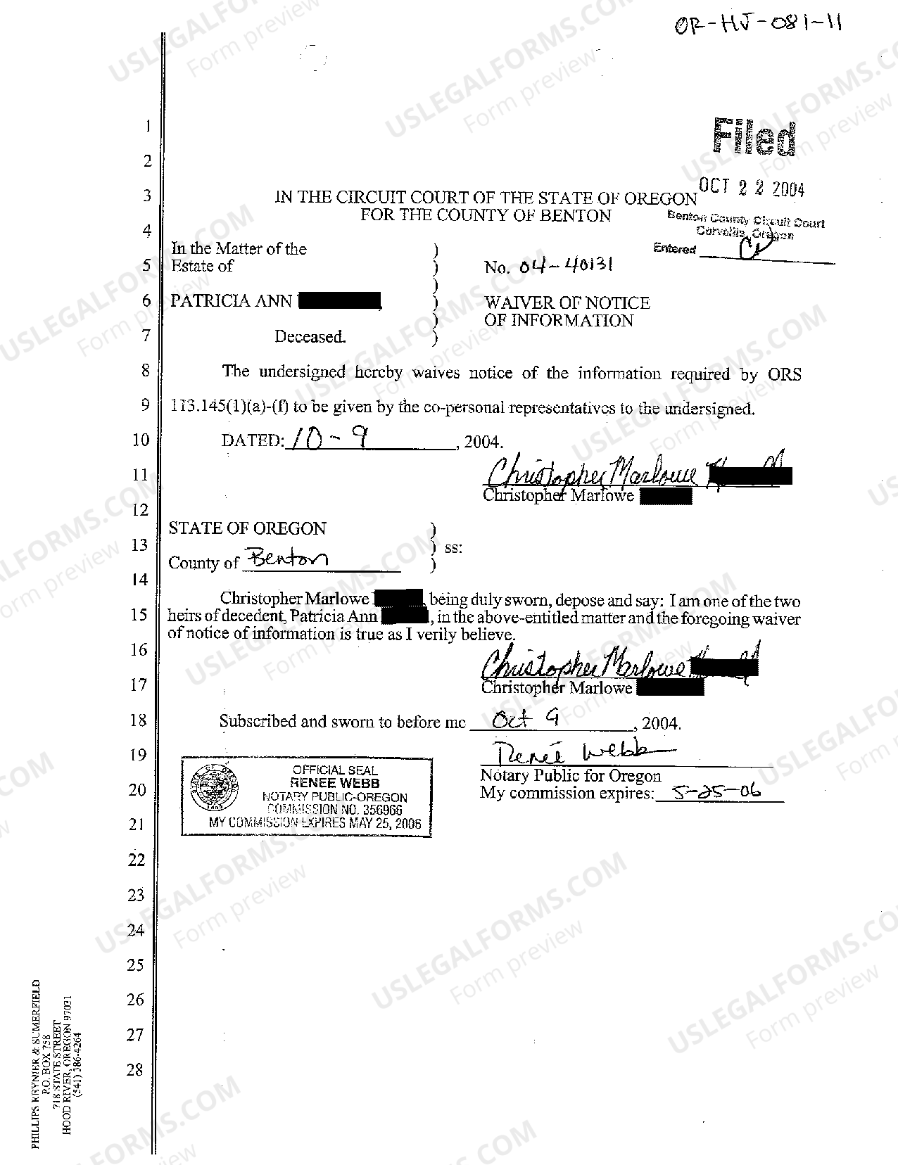 Oregon Waiver of Notice of Information | US Legal Forms