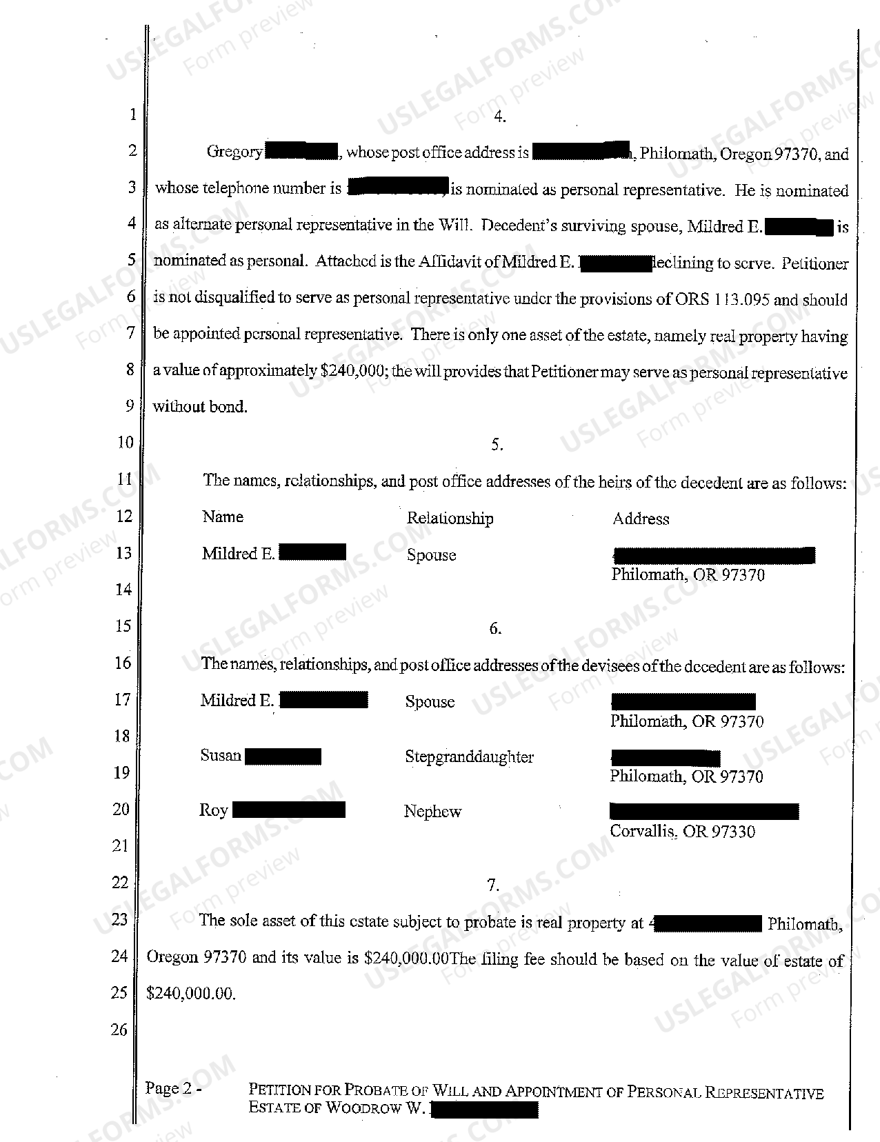 Oregon Petition for Probate of Will and Appointment of Personal ...
