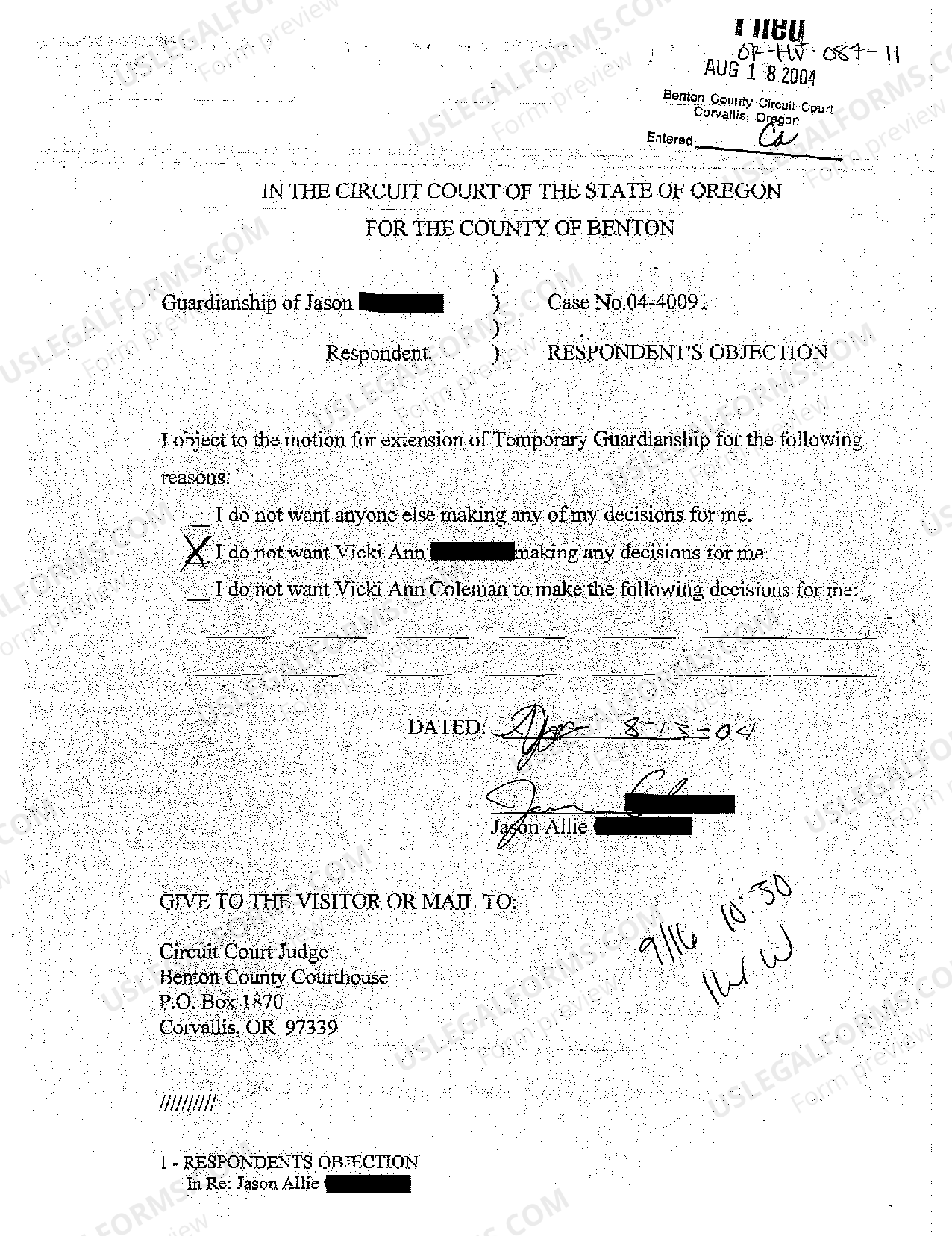 Oregon Respondent's Objection | US Legal Forms