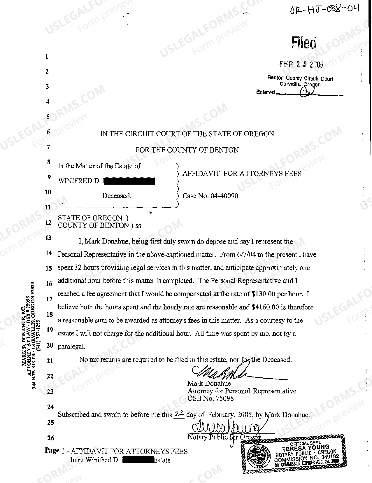 Oregon Affidavit for Attorney's Fees | US Legal Forms