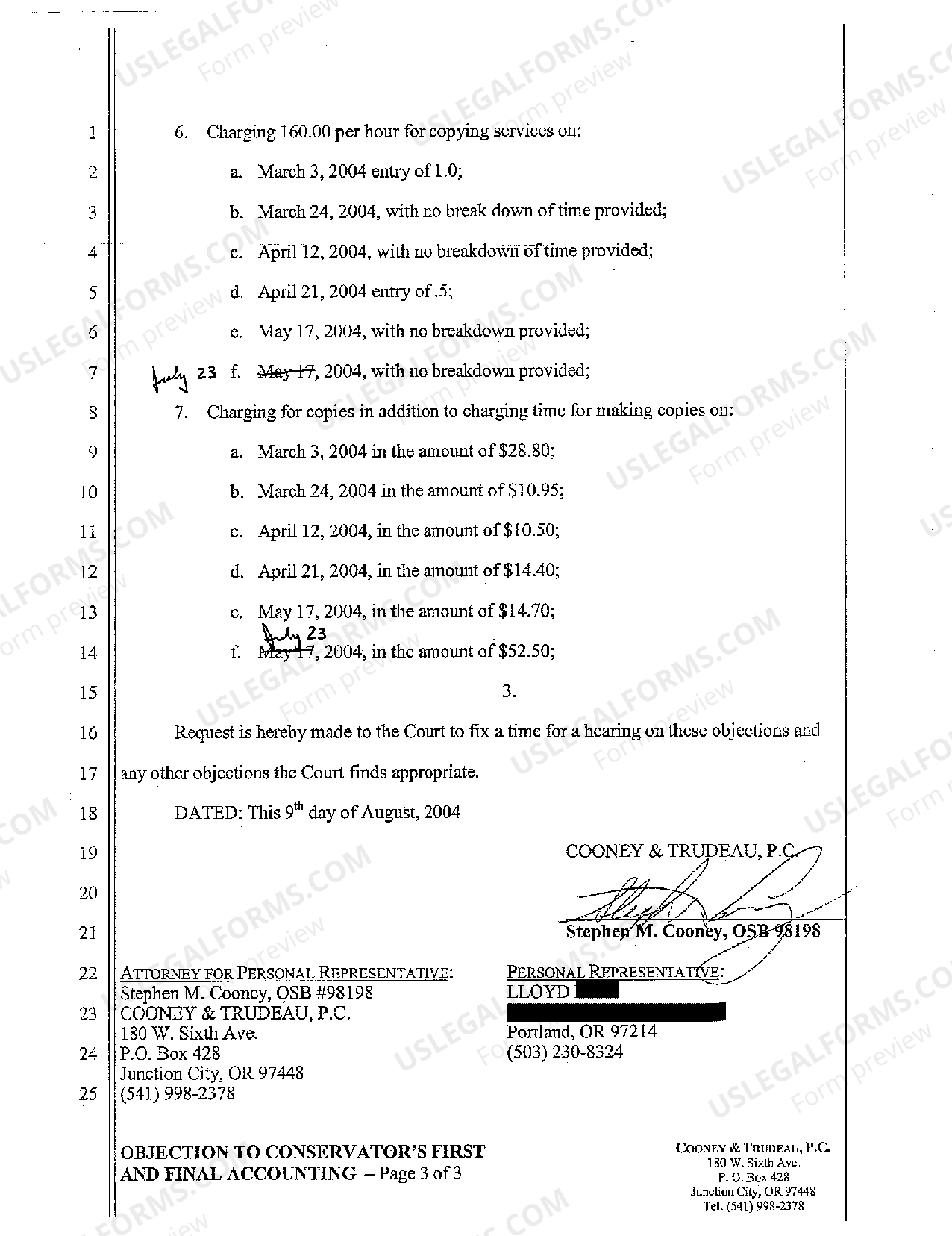 Oregon Objection to Conservator's First and Final Accounting | US Legal ...