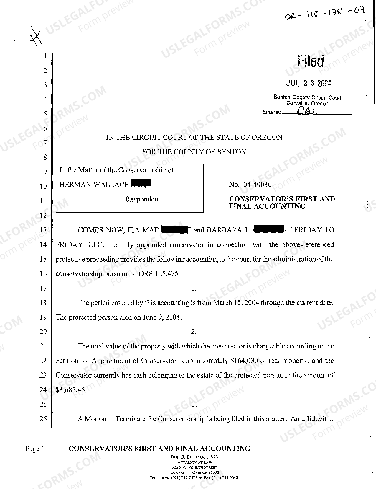 Oregon Conservator's First and Final Accounting | US Legal Forms