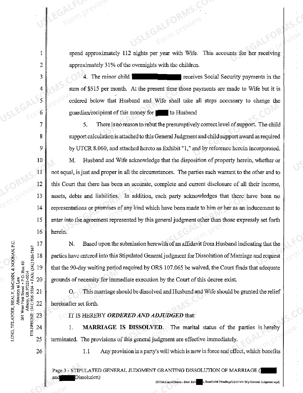 Oregon Stipulated General Judgment Granting Dissolution of Marriage and ...
