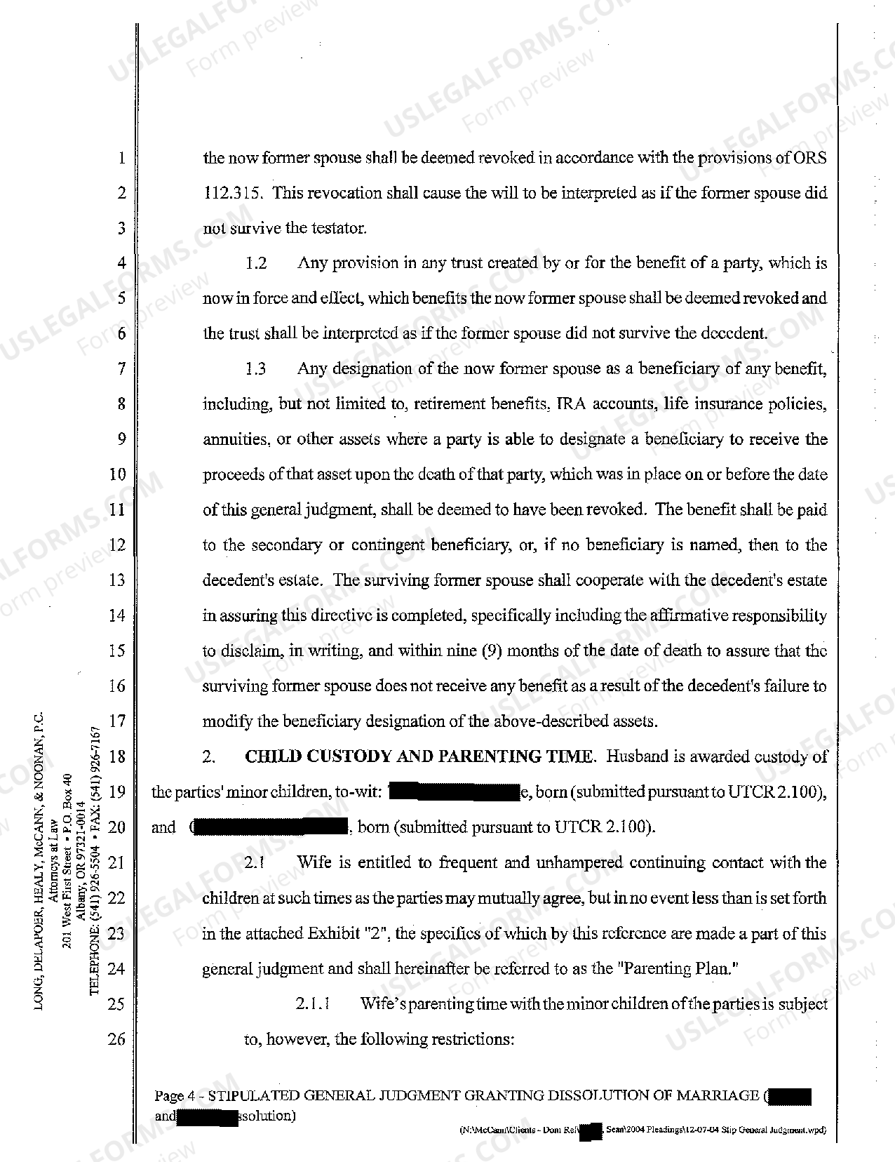 Oregon Stipulated General Judgment Granting Dissolution of Marriage and ...