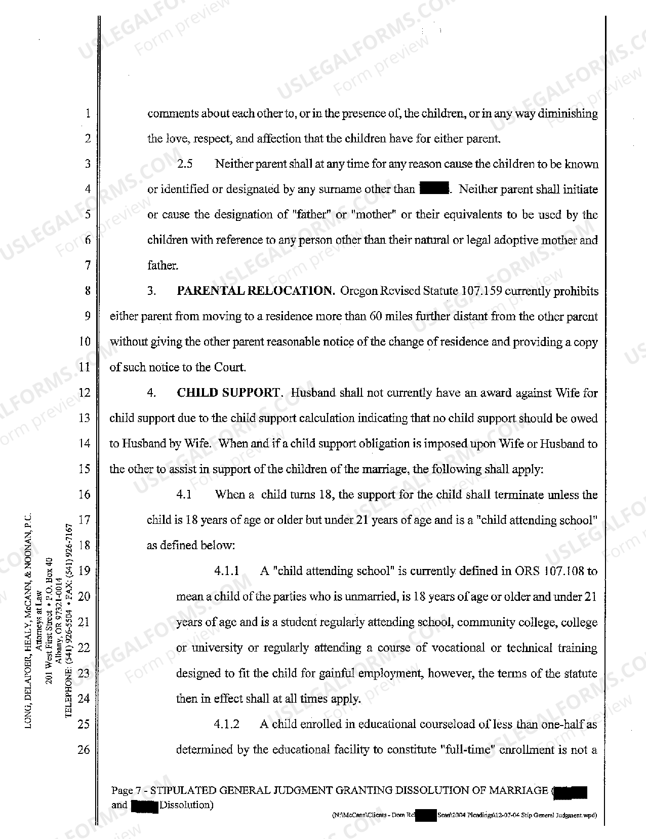 Oregon Stipulated General Judgment Granting Dissolution of Marriage and ...