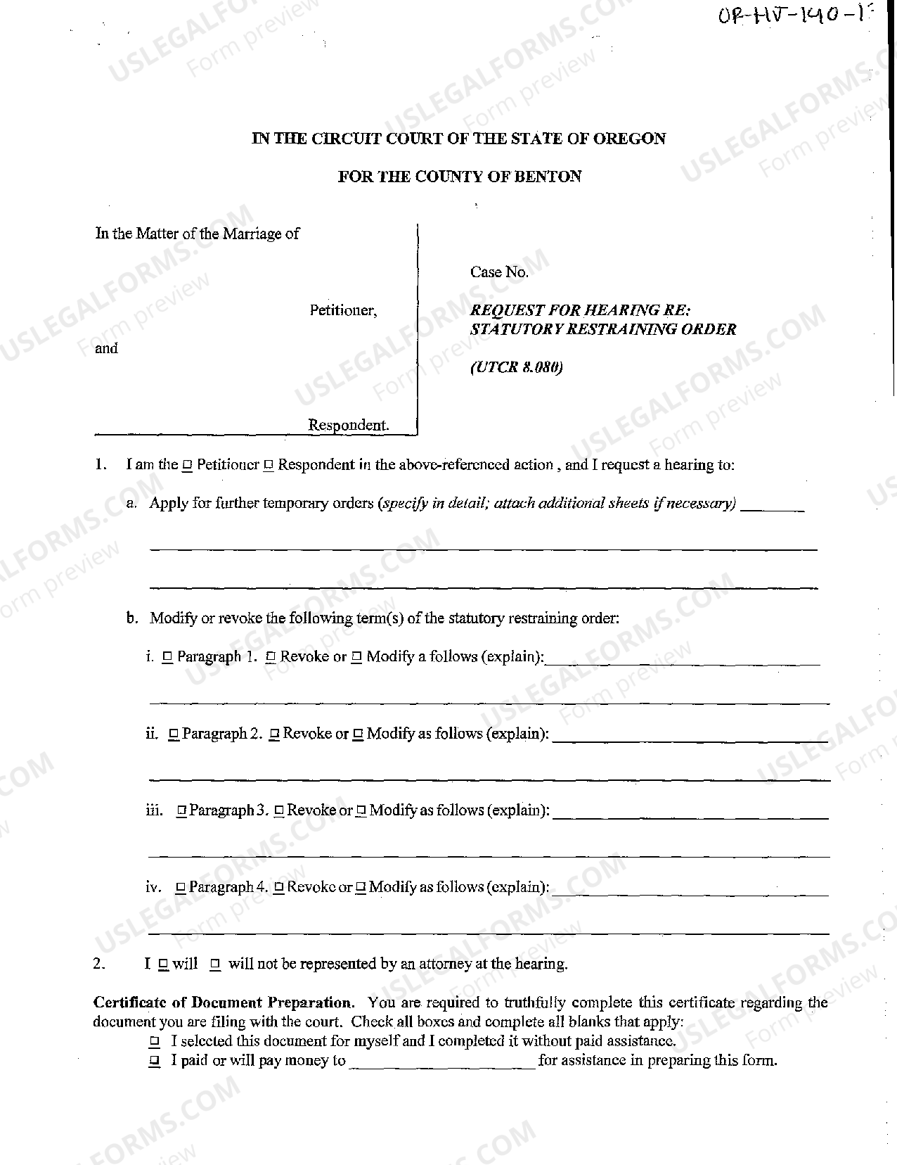 Oregon Request for Hearing regarding Statutory Restraining Order | US ...