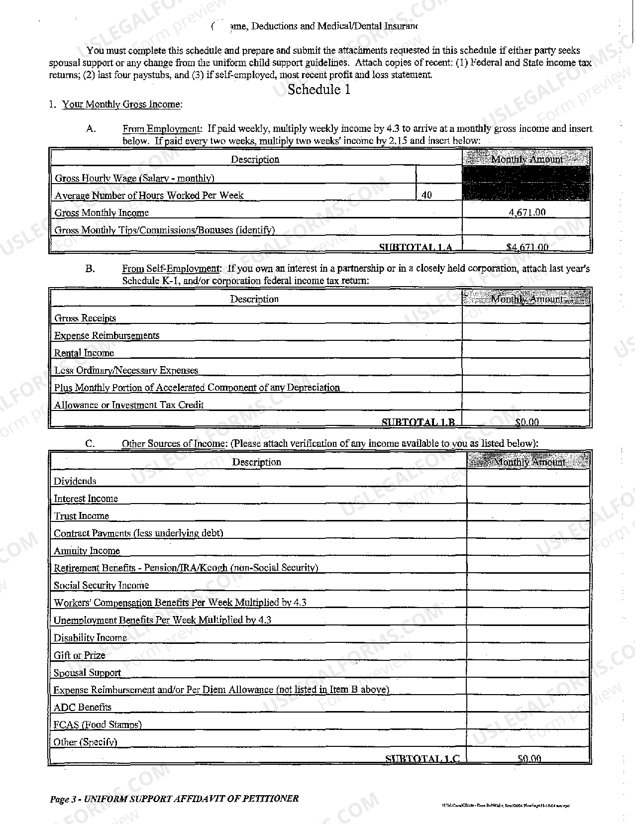 Oregon Uniform Support Affidavit of Petitioner - Child Spousal Support ...