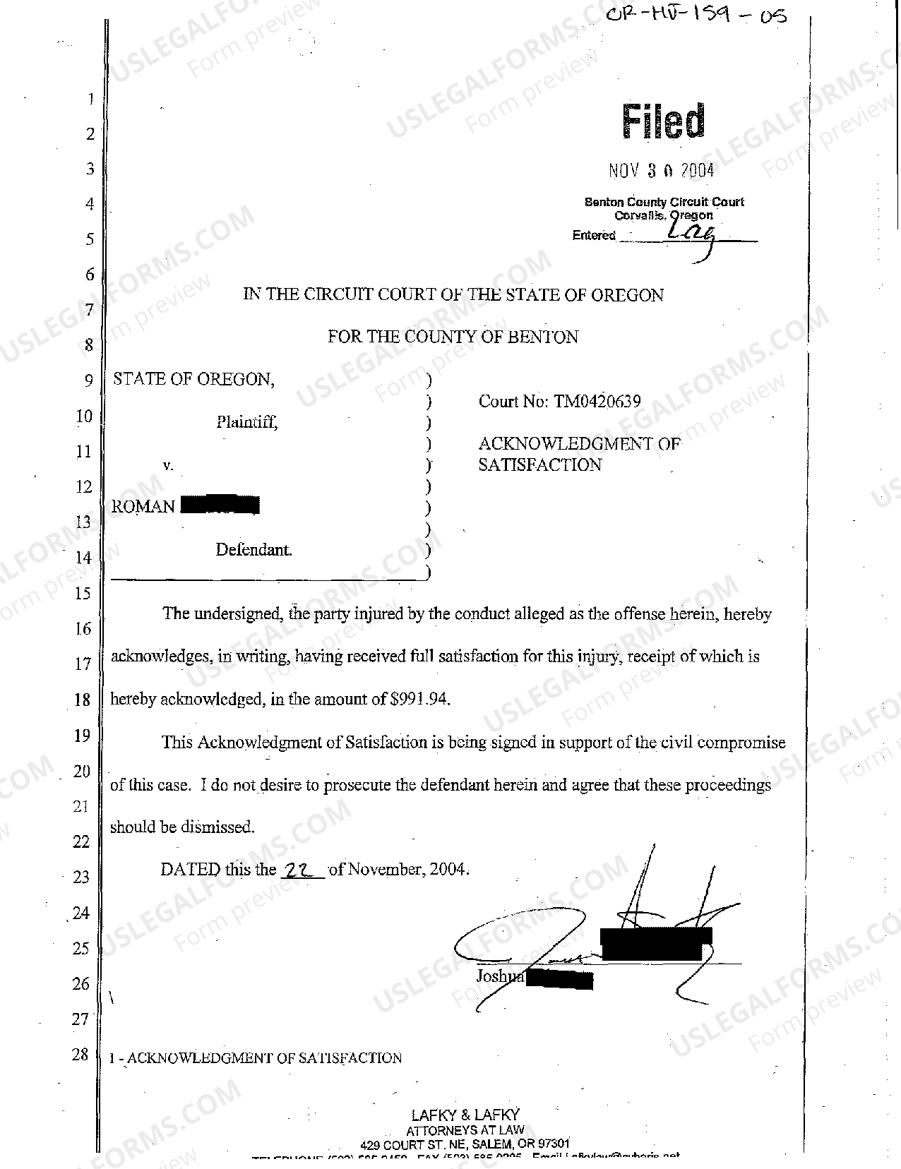 Oregon Acknowledgment of Satisfaction | US Legal Forms