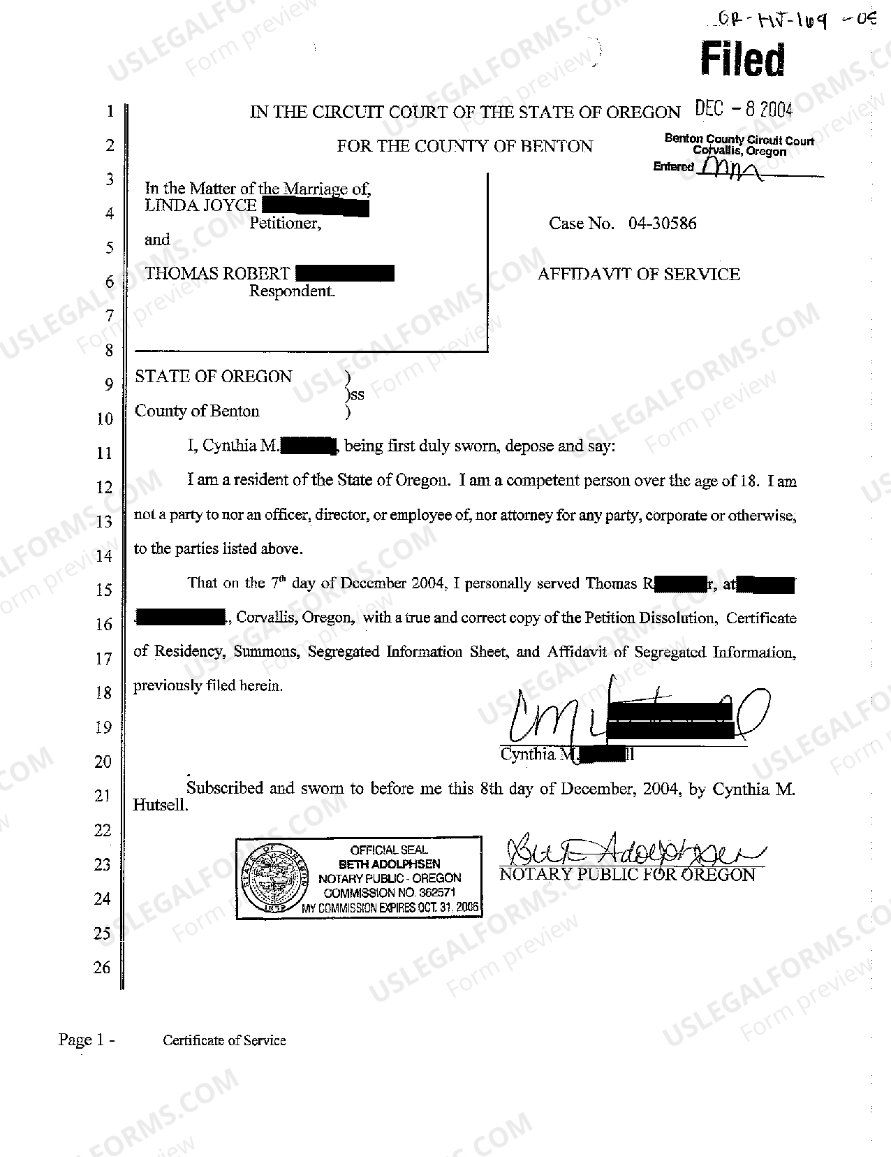 Oregon Affidavit of Service | US Legal Forms