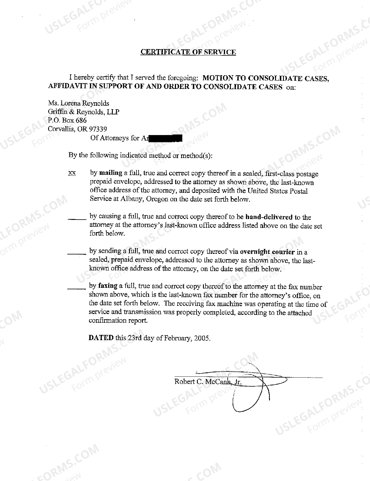 Affidavit Of Consolidation With Sentence | US Legal Forms