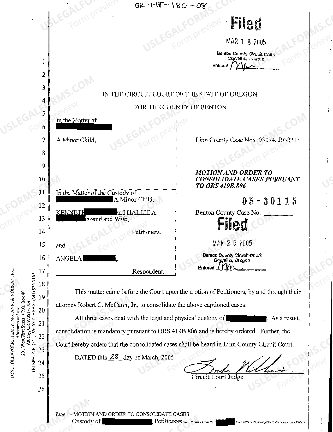 Oregon Motion and Order to Consolidate Cases Pursuant to ORS 419B.806 ...