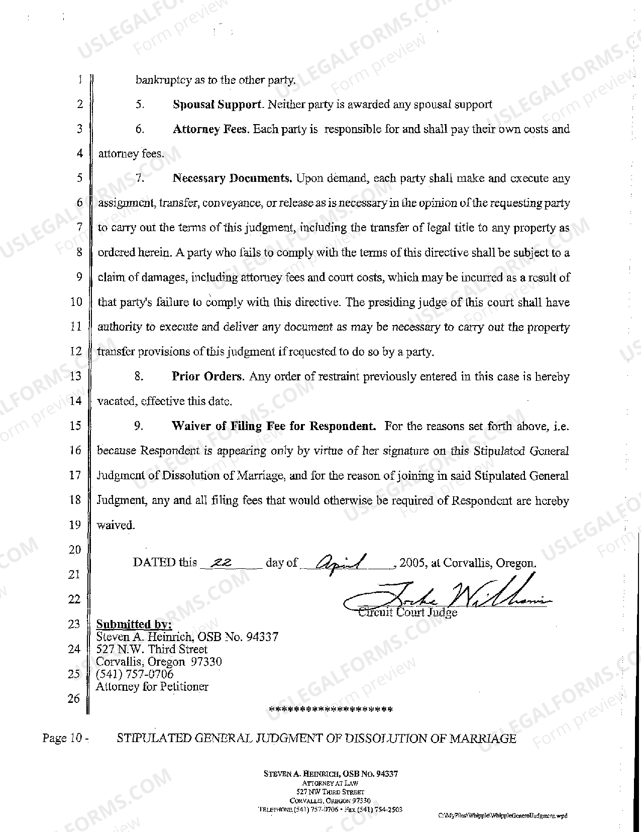 Oregon Stipulated General Judgment of Dissolution of Marriage ...
