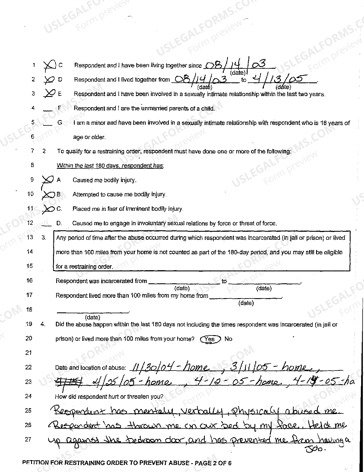 Oregon Petition for Restraining Order to Prevent Abuse | US Legal Forms
