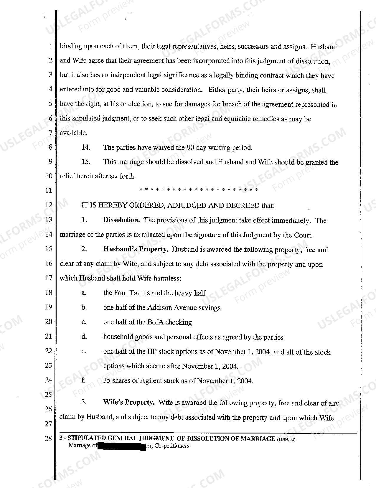 Oregon Stipulated General Judgment of Dissolution of Marriage and Money ...