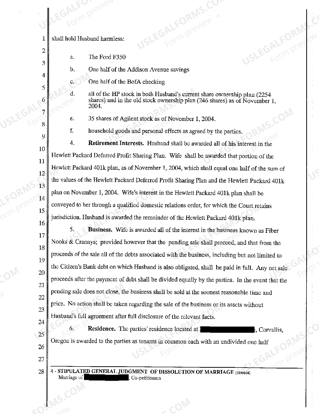 Oregon Stipulated General Judgment of Dissolution of Marriage and Money ...