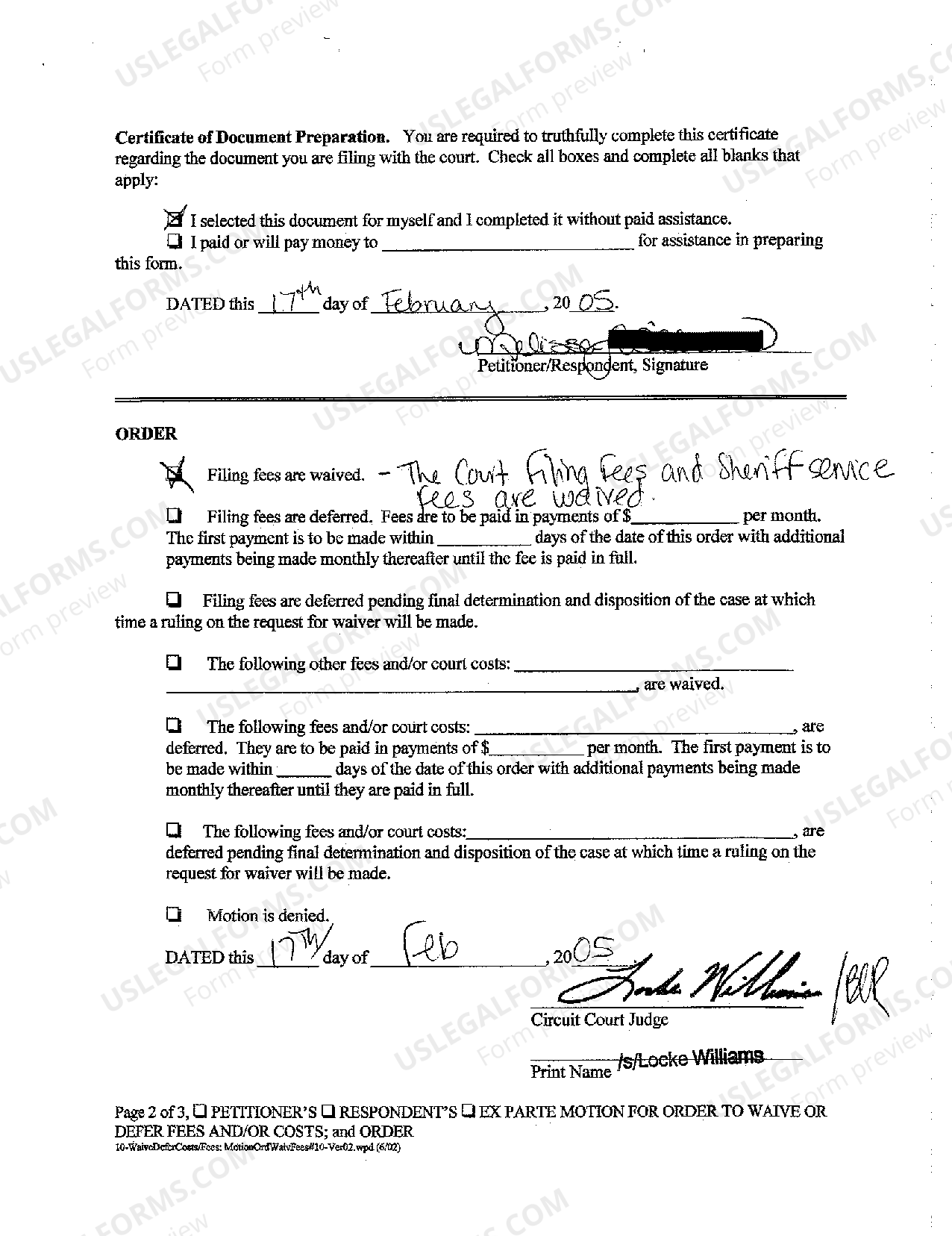 Oregon Motion for Order to Waive and or Defer Fees and or Court Costs ...