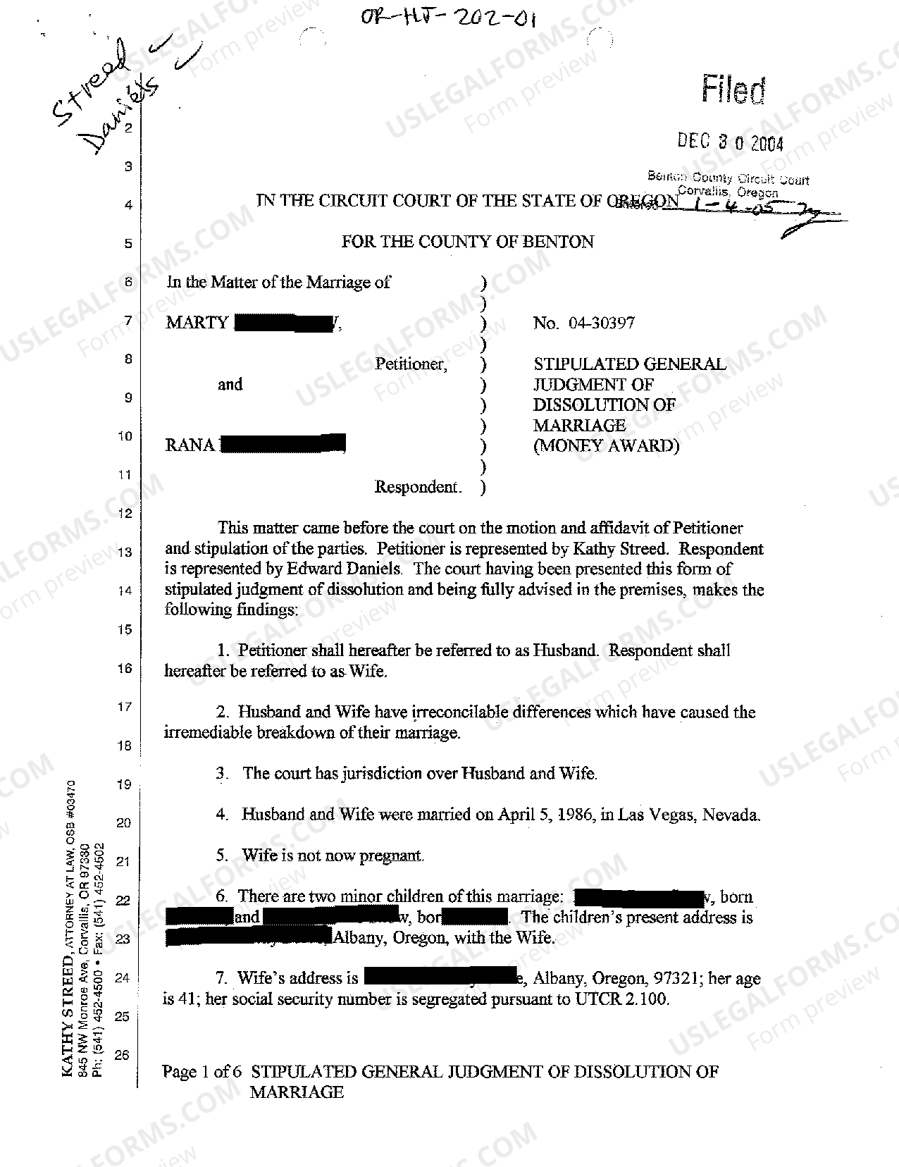 Oregon Stipulated General Judgment of Dissolution of Marriage | US ...