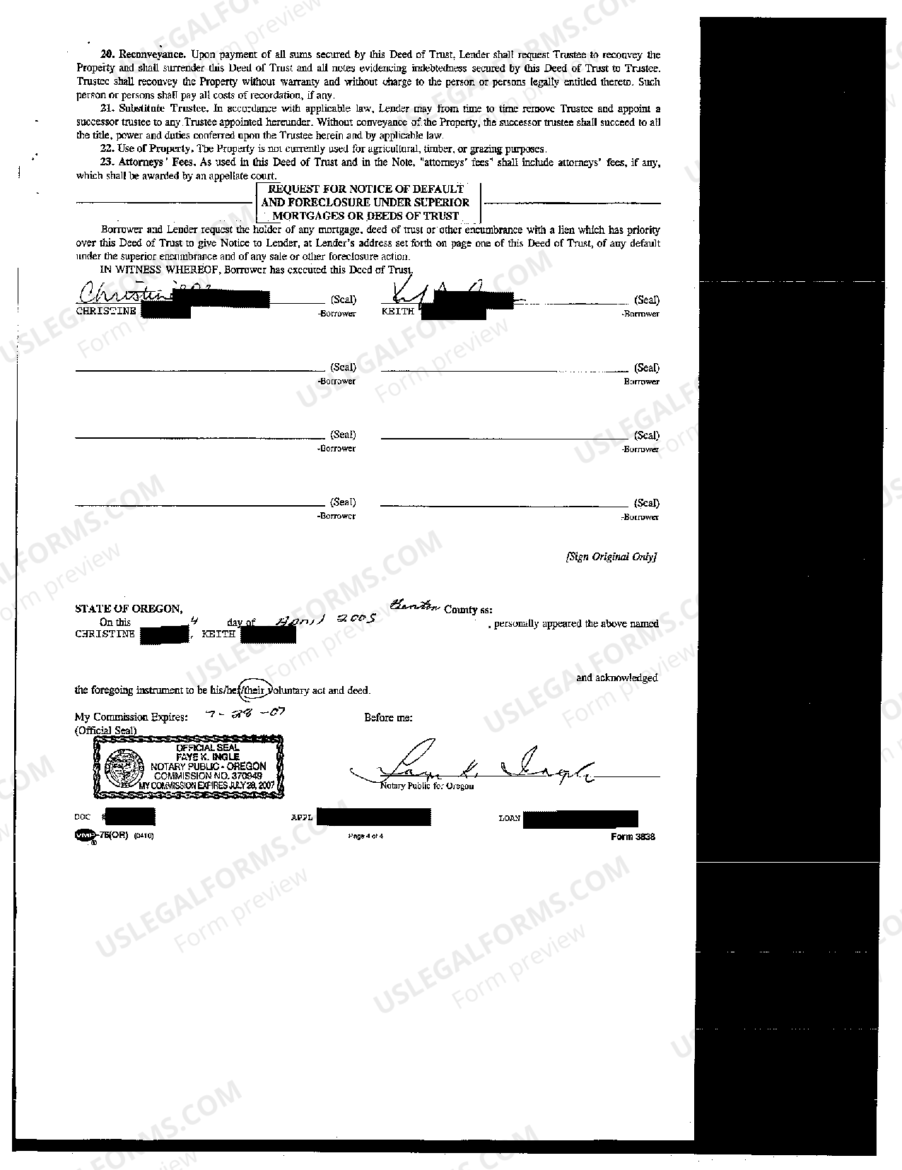 Oregon Deed of Trust and Request for Notice of Default - Notice Of ...