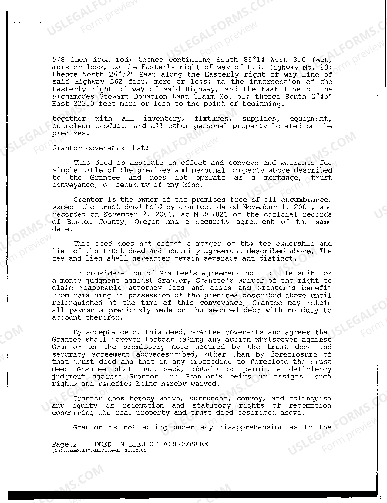 Oregon Deed in Lieu of Foreclosure | US Legal Forms