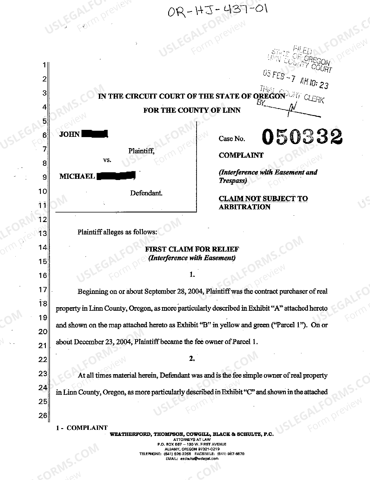 Oregon Complaint - Interference with Easement and Trespass - Can You ...