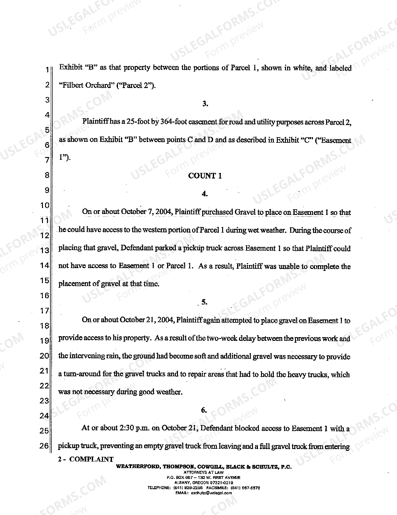 Oregon Complaint - Interference with Easement and Trespass - Can You ...