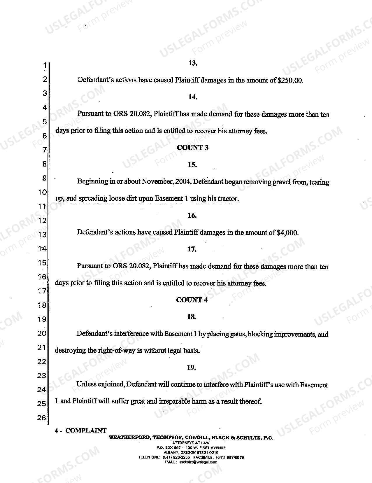 Oregon Complaint - Interference with Easement and Trespass - Can You ...