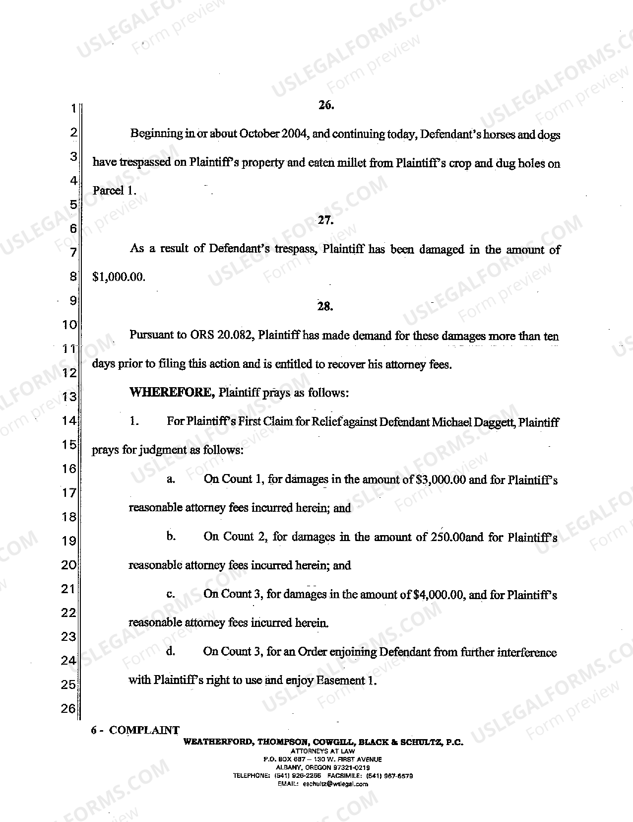 Oregon Complaint - Interference with Easement and Trespass - Can You ...