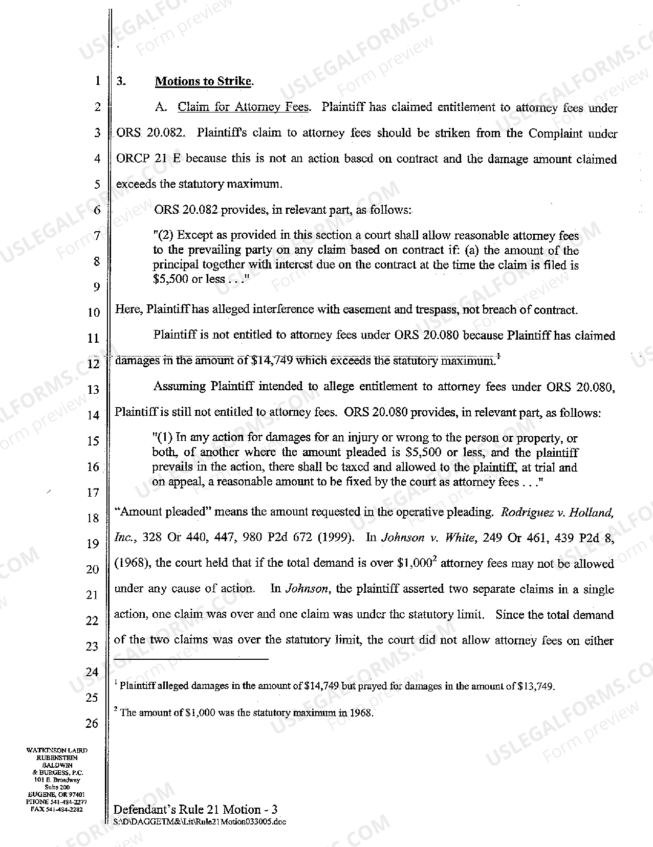 Oregon Defendant's Rule 21 Motion | US Legal Forms