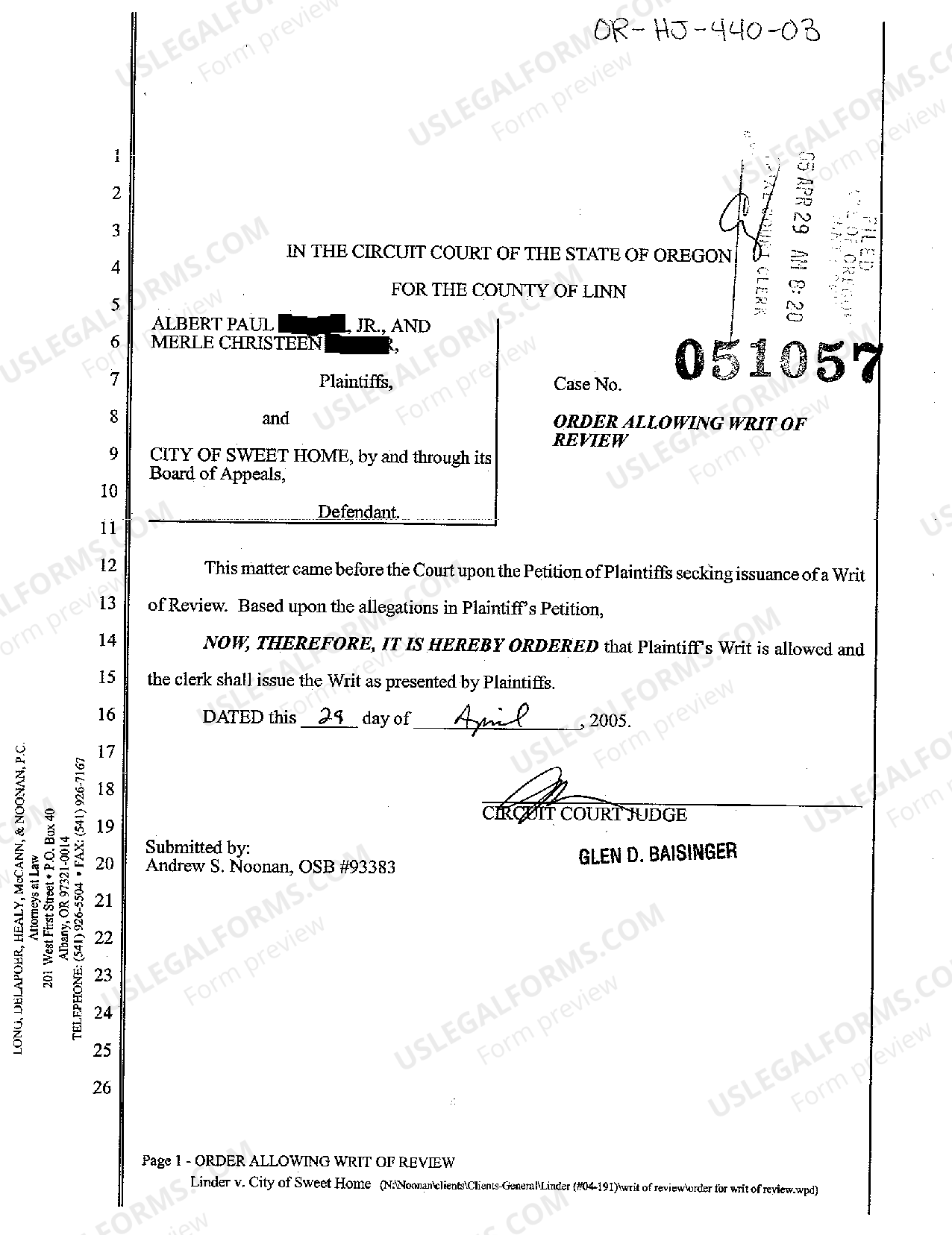 Oregon Order Allowing Writ of Review | US Legal Forms