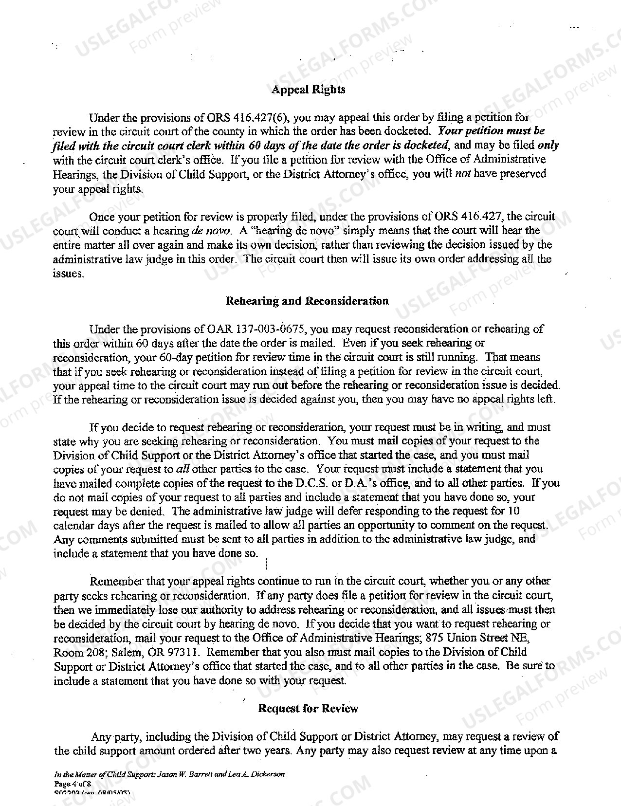 Oregon Final Order of Establishing Paternity, Custody, Parenting Time ...