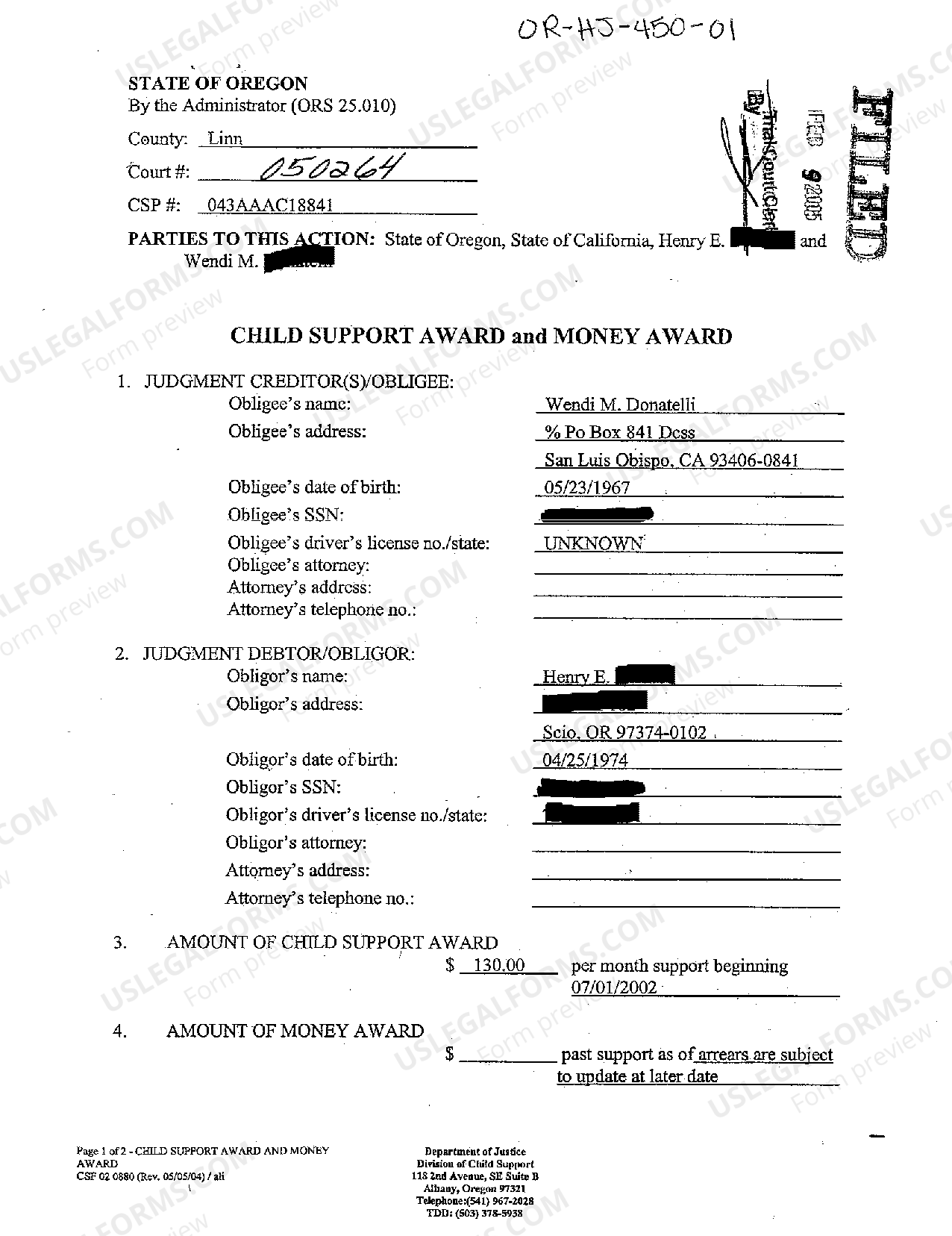 Oregon Child Support Award and Money Award | US Legal Forms