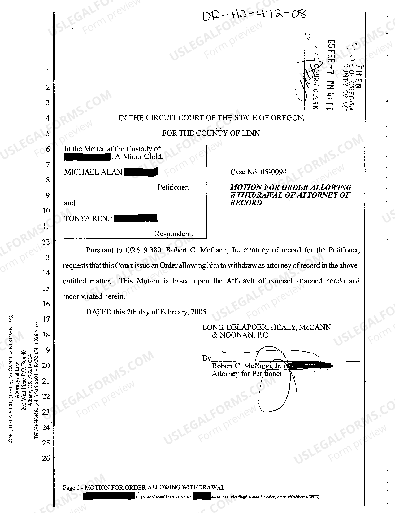 Oregon Motion For Order Allowing Withdrawal of Petitioner's Attorney ...