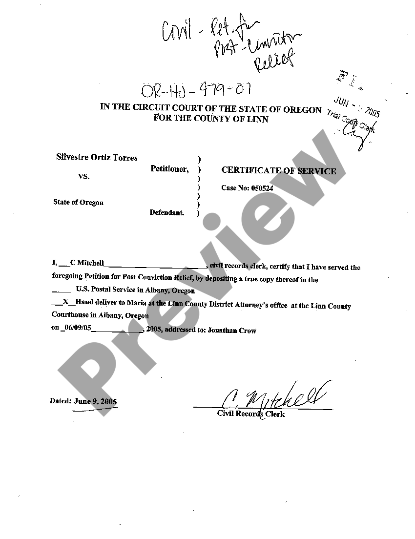 Oregon Certificate Of Service US Legal Forms oregon-certificate-of-service-us-legal-forms