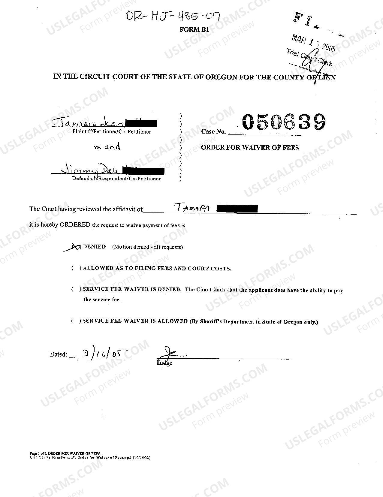 Oregon Order Denying Waiving of Fees | US Legal Forms