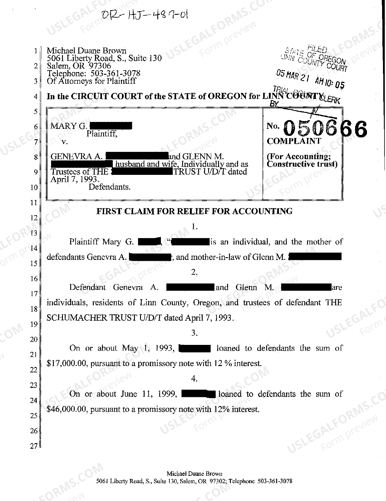 Oregon Complaint for Accounting and Constructive Trust | US Legal Forms