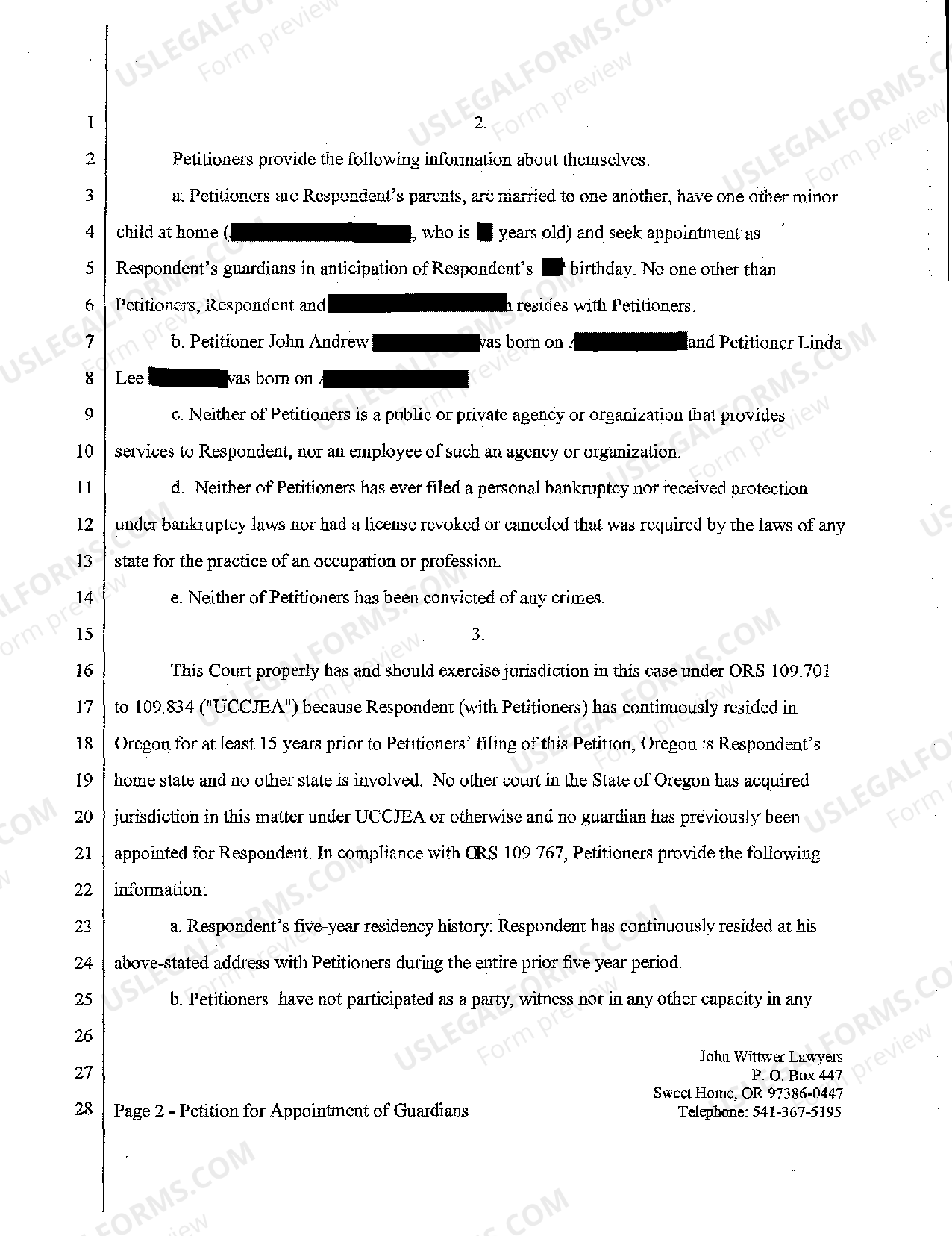 Oregon Petition for Guardianship for an Incapacitated Minor Child Who ...