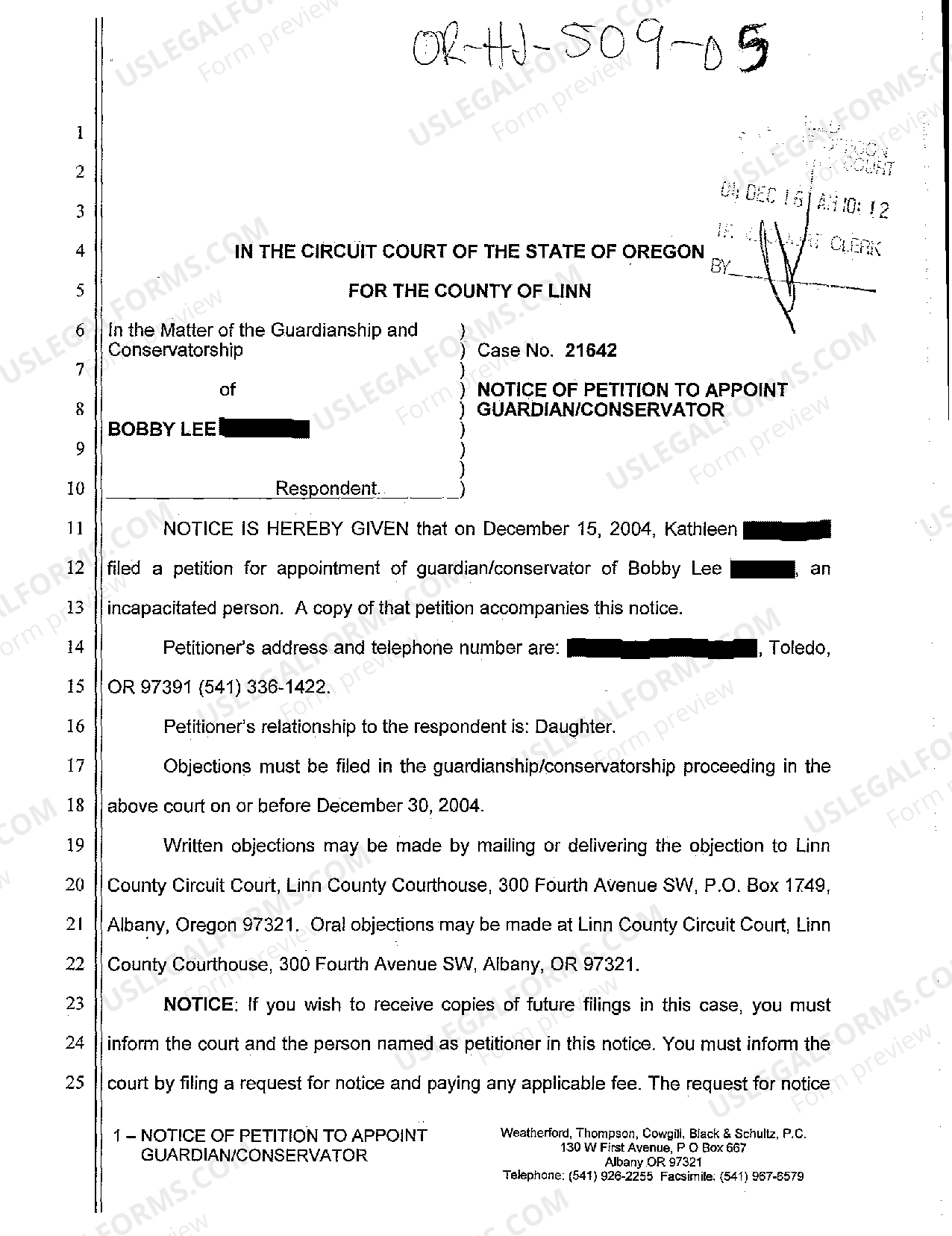 Oregon Notice of Petition to Appoint Guardian Conservator | US Legal Forms