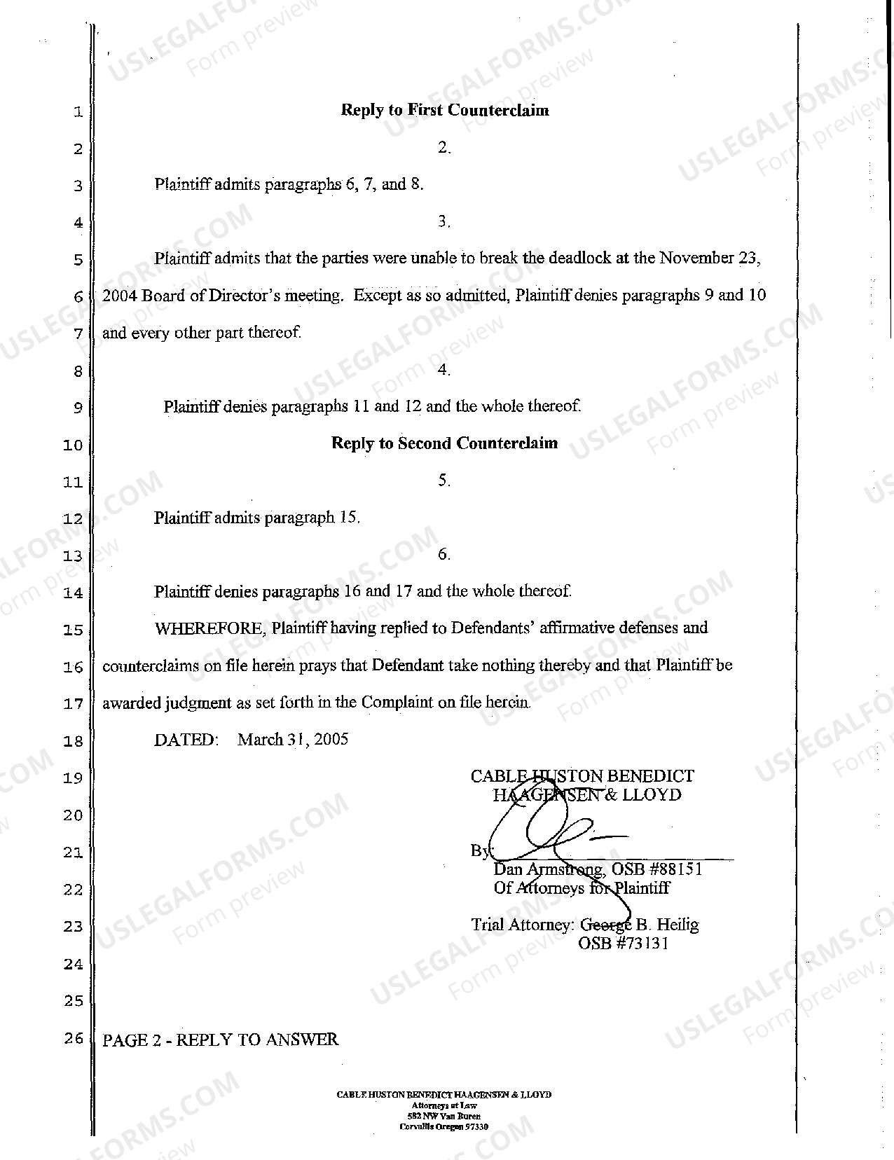 Oregon Reply to Affirmative Defenses and Counterclaims - Affirmative ...