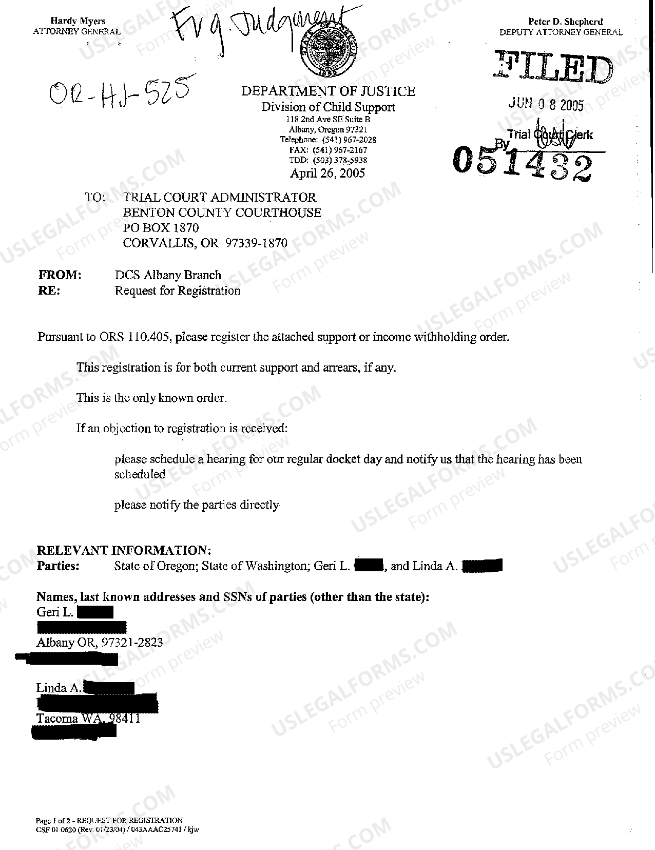 Oregon Child Support and Income Withholding Order - Support Order | US ...