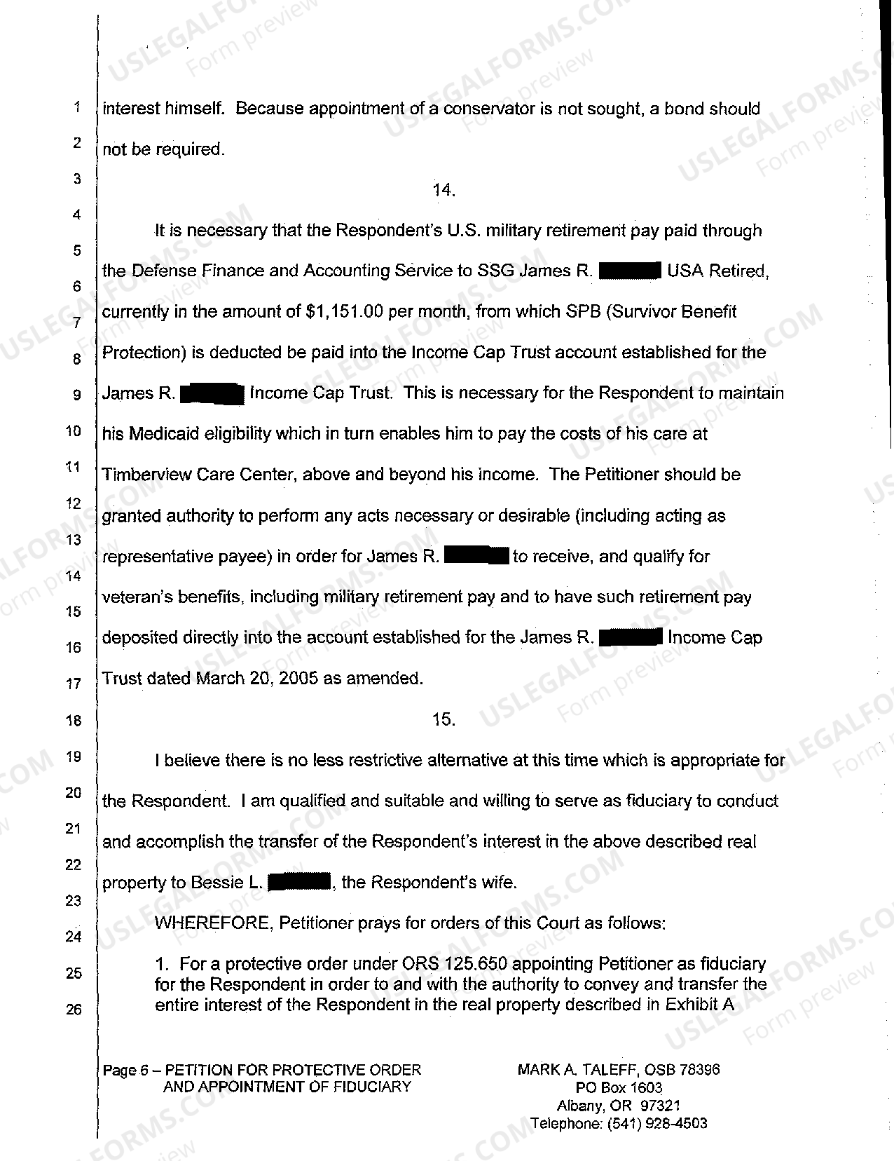 Oregon Petition for Protective Order and Appointment of Fiduciary ...