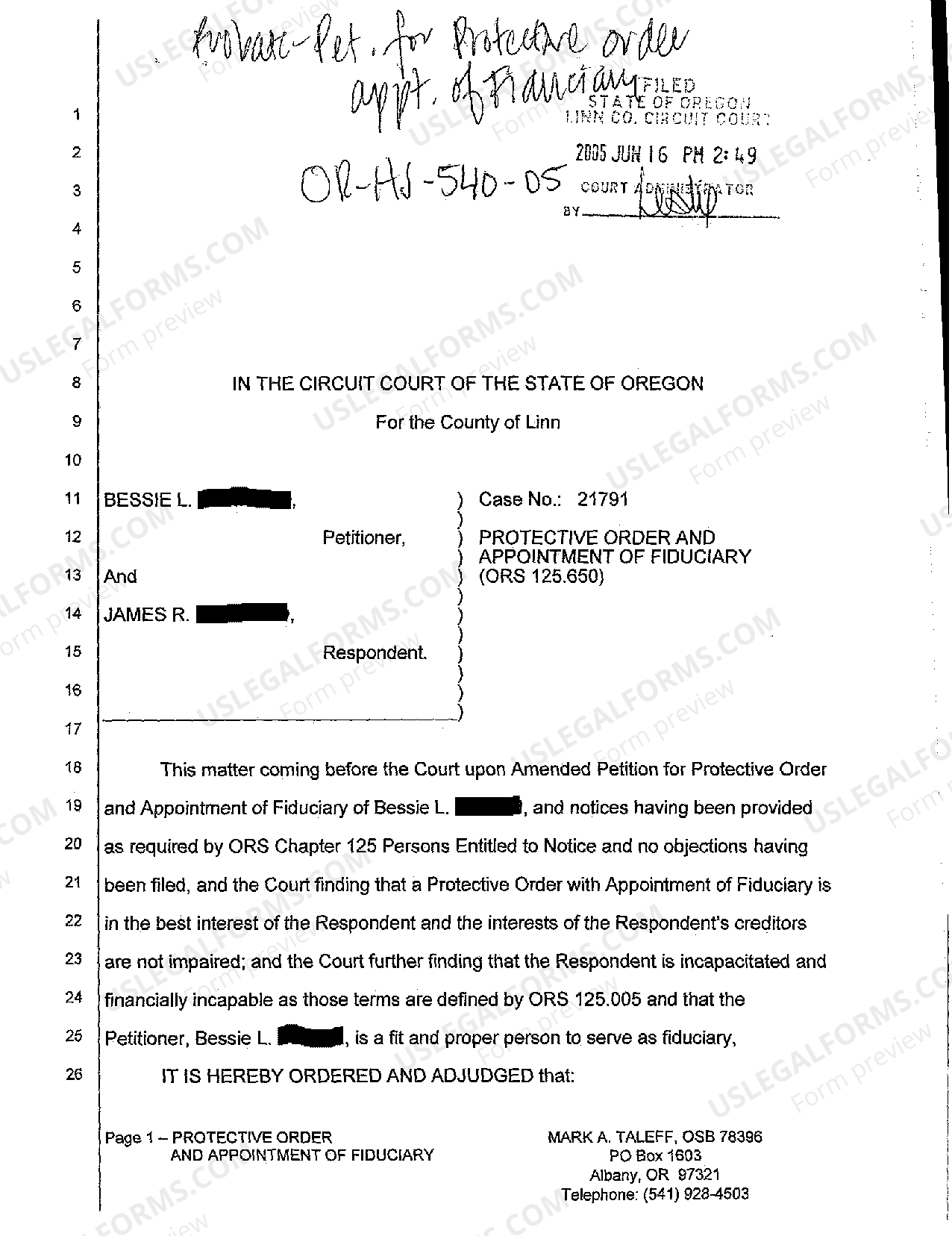 Oregon Protective Order and Appointment of Fiduciary Conservator | US ...