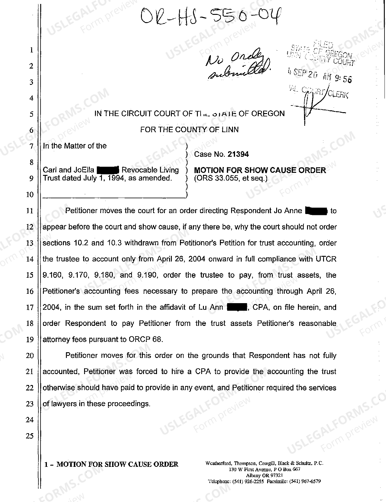 Oregon Motion to Direct Respondent to Show Cause why an Accounting ...